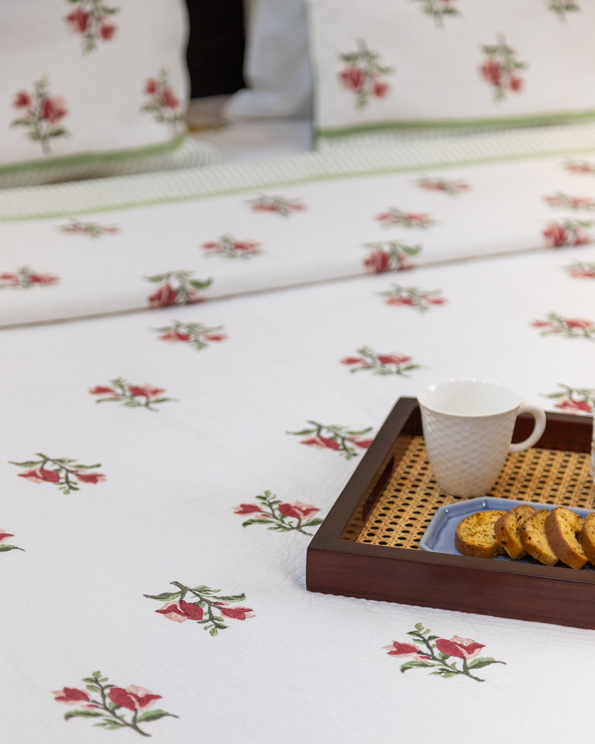 Bougainvillea Blooms Pink Jacquard Bedcover-Pillow Cover Set | Rangbagh