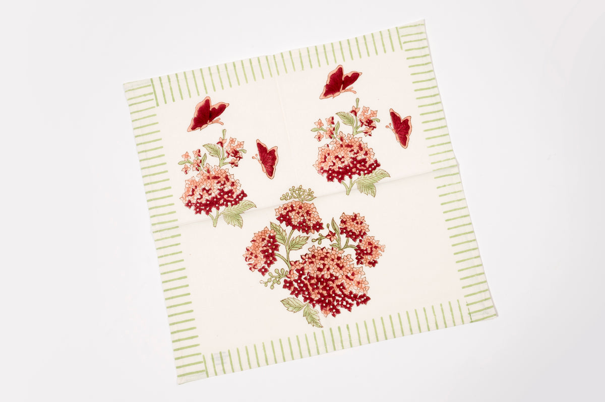 Whispering Hydrangea Pink Table Mat & Napkin - Set of 6 | Rangbagh