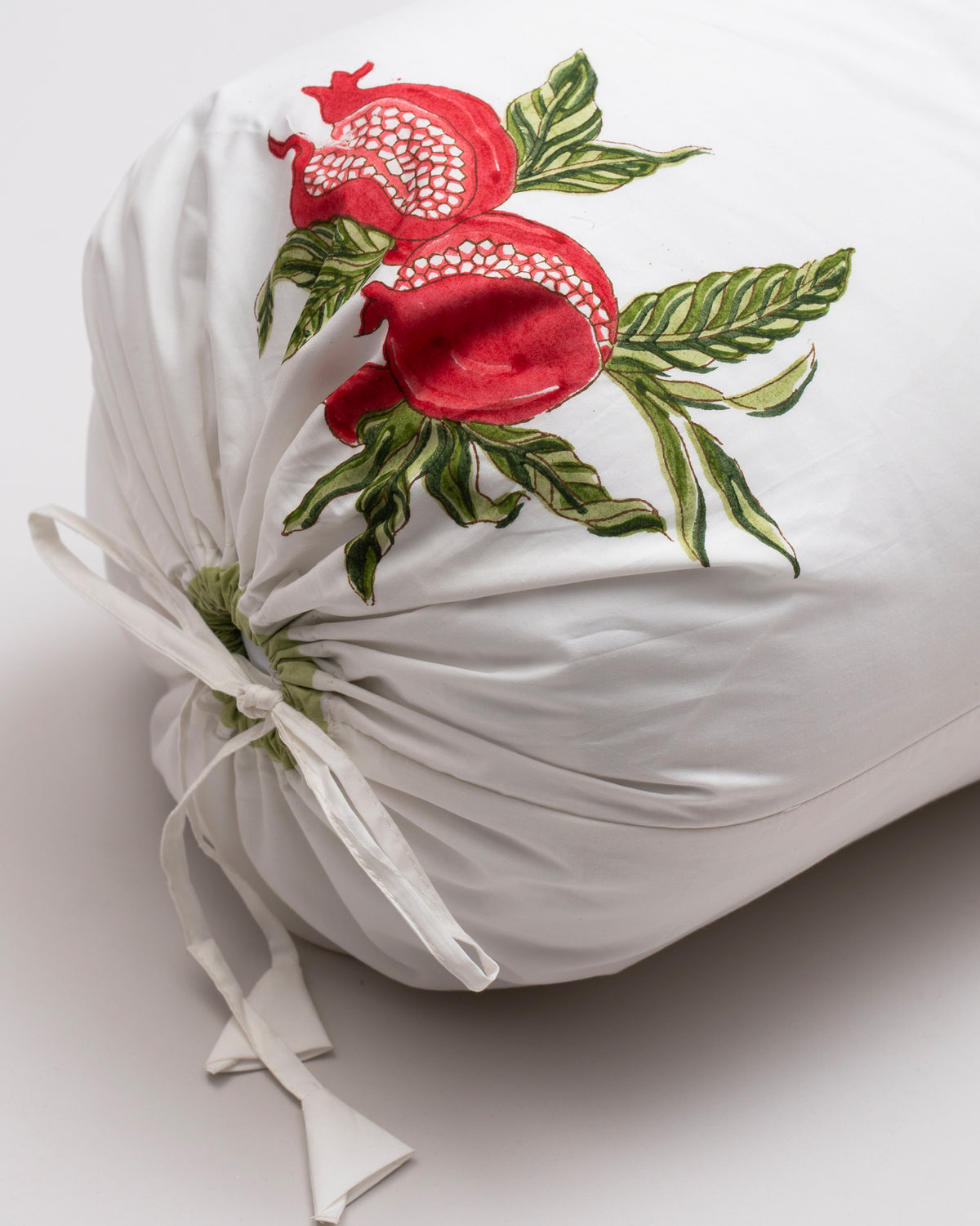 Pomegranate Green Border Bolster Cover | Rangbagh