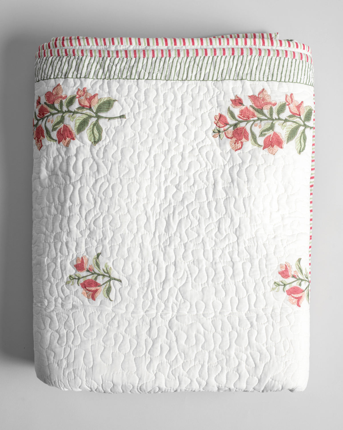 Bougainvillea Blooms Pink Quilted Bedcover-Pillow Cover Set | Rangbagh