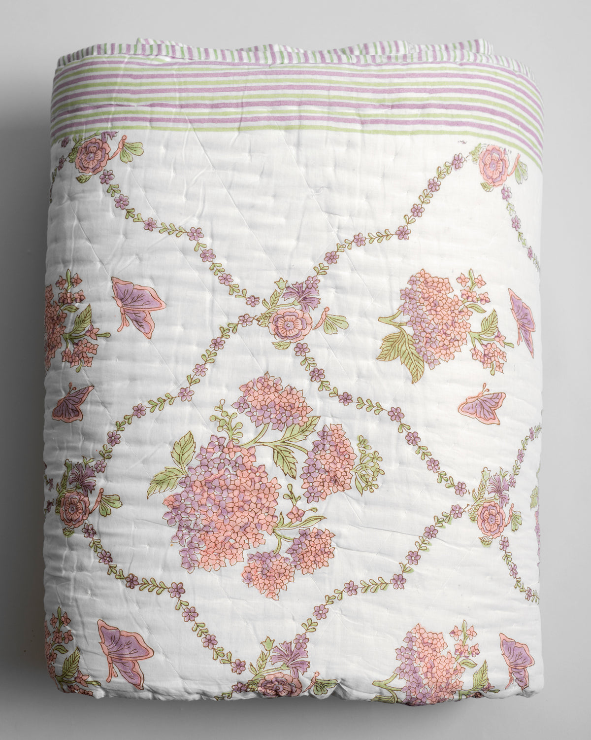 Whispering Hydrangea Pastel Pink Quilt | Rangbagh