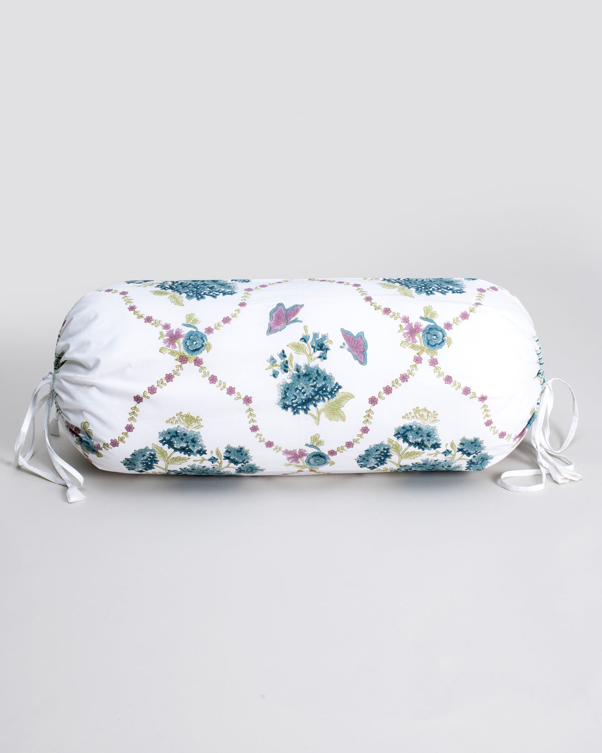 Whispering Hydrangea Blue Bolster Cover | Rangbagh