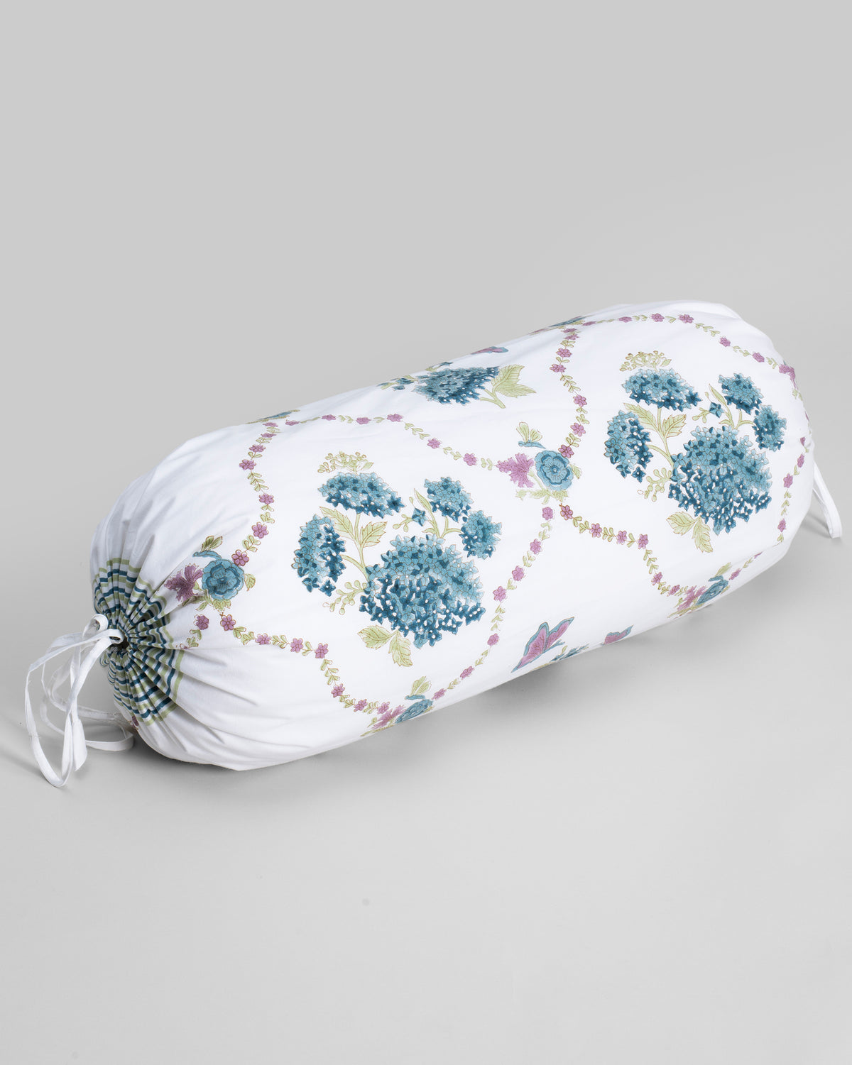 Whispering Hydrangea Blue Bolster Cover | Rangbagh
