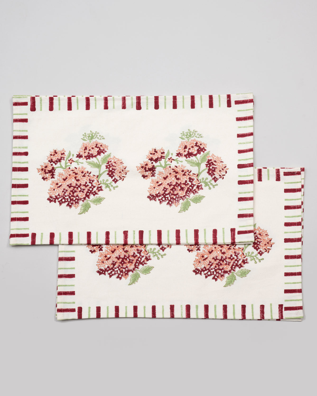 Whispering Hydrangea Pink Table Mat & Napkin - Set of 6 | Rangbagh