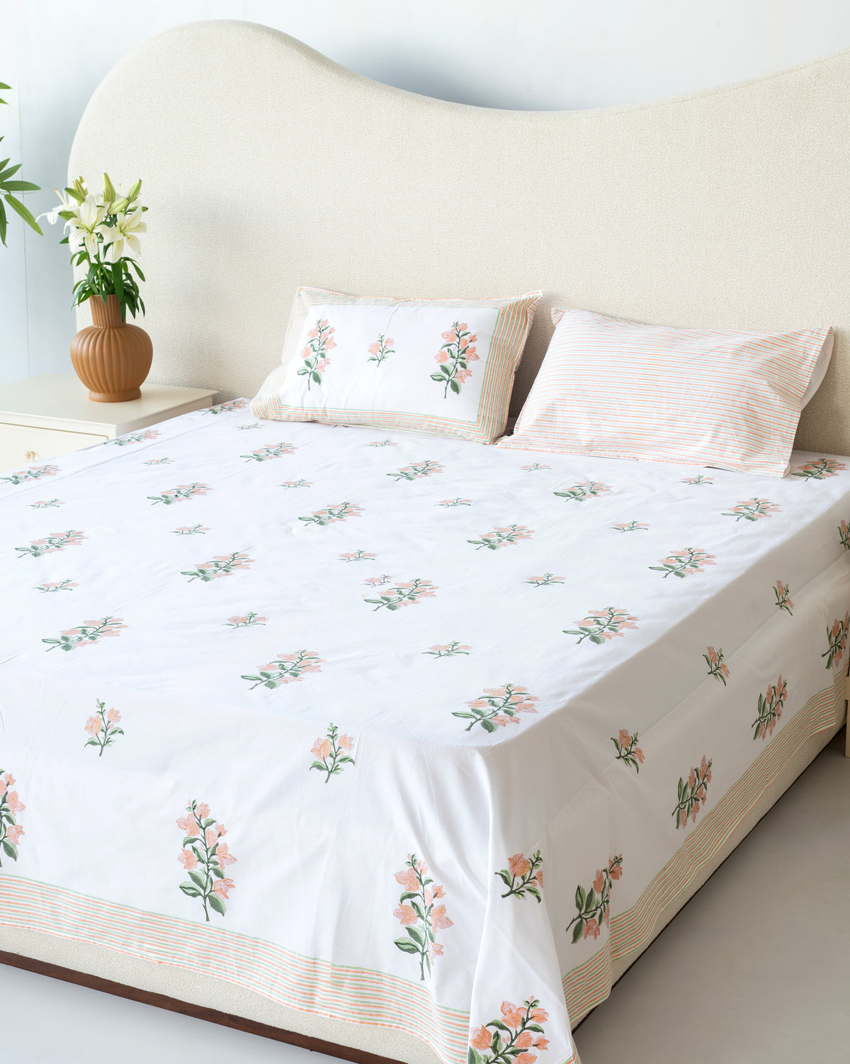 Bougainvillea Blooms Peach Bedsheet | Rangbagh