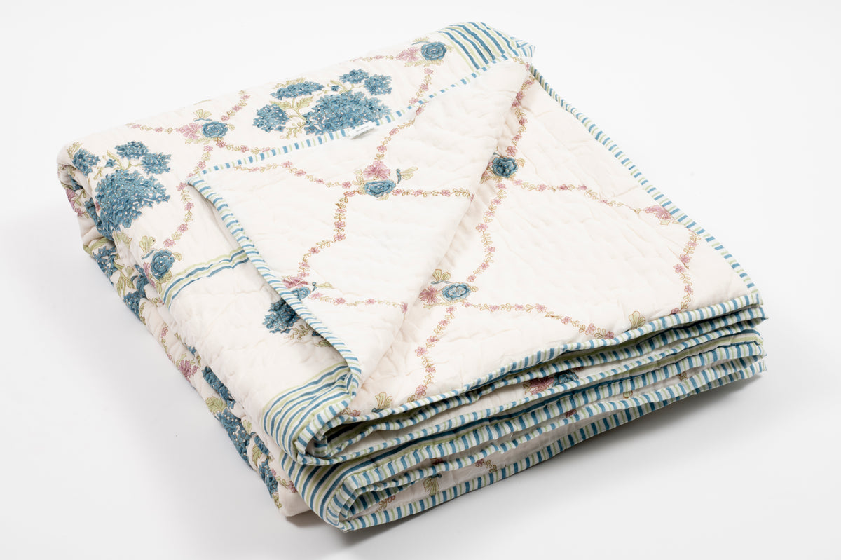 Whispering Hydrangea Blue Quilt | Rangbagh
